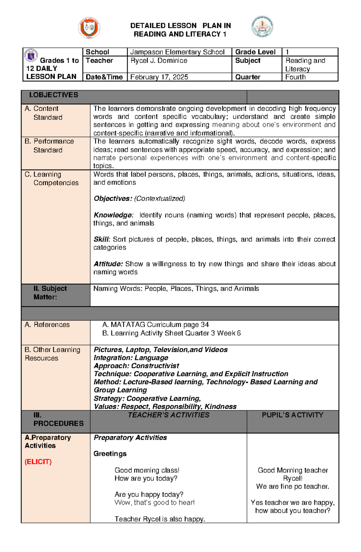 16DLP for Pre final demonstration - DETAILED LESSON PLAN IN READING AND ...