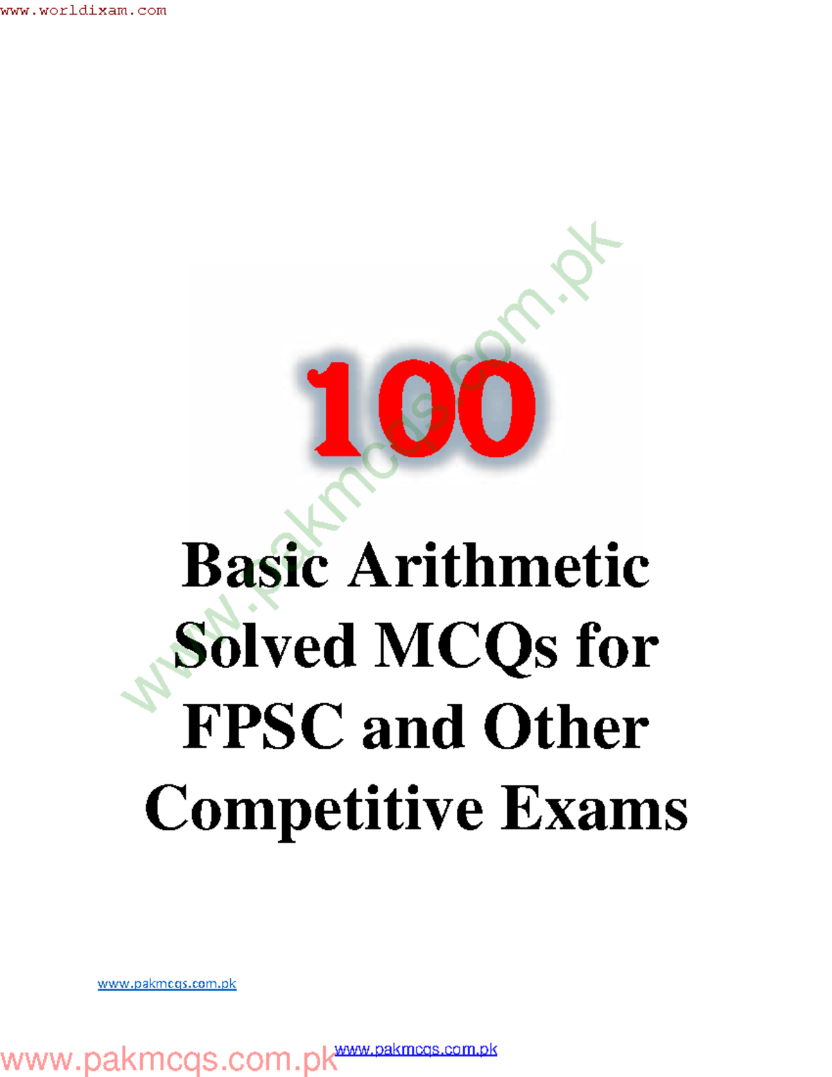 Basic Arithmetic MCQs for FPSC & Competitive Exams - Studocu