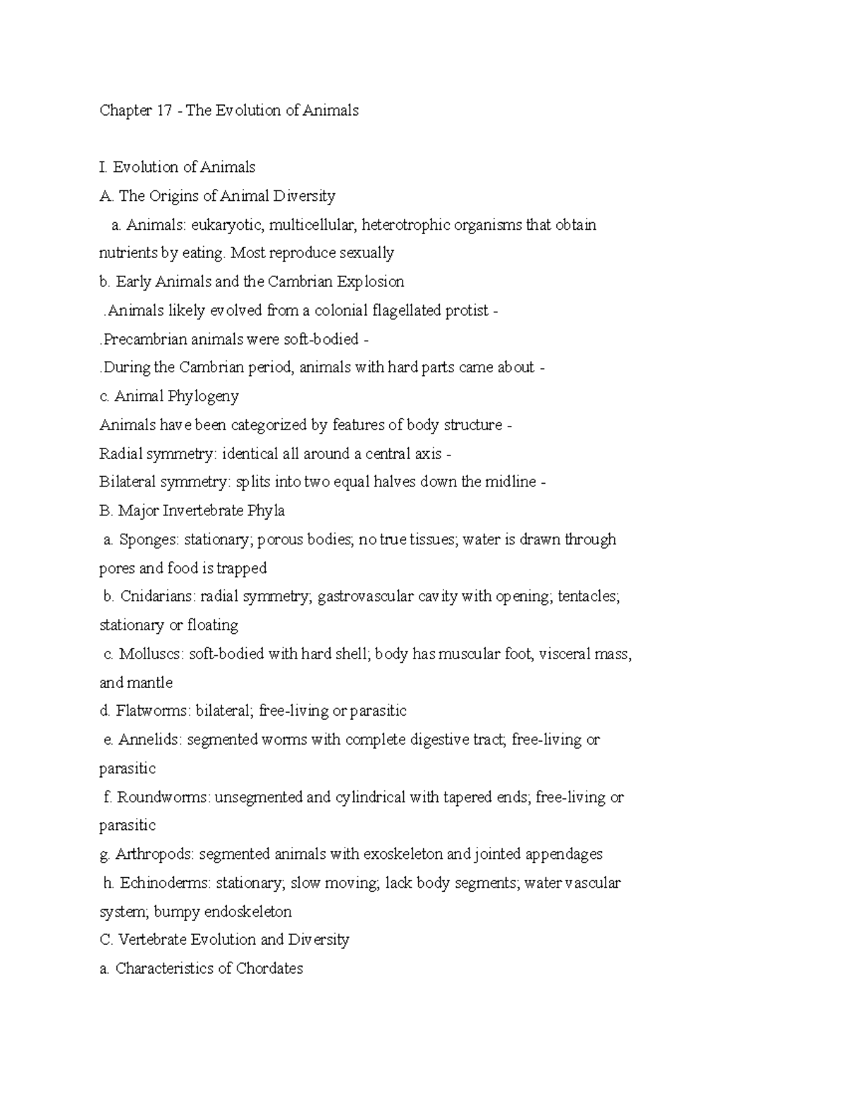 Ch 17 Outline: Evolution of Animals and Human Ancestry - Studocu