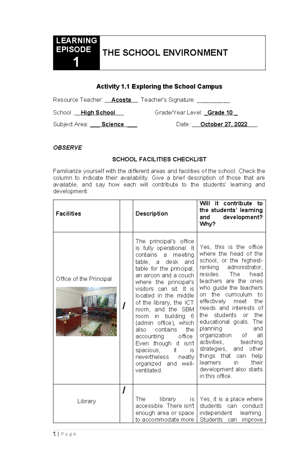 Field study 01 - Activity 1.1: Exploring the school environment and ...