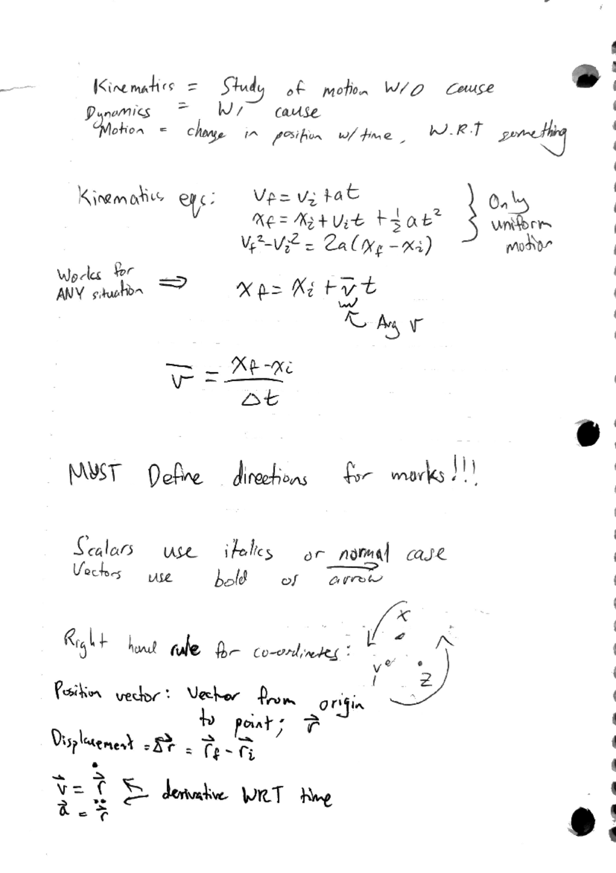 Kinematics Notes - Physics 1D03 - Kinematics Study of motion cause ...