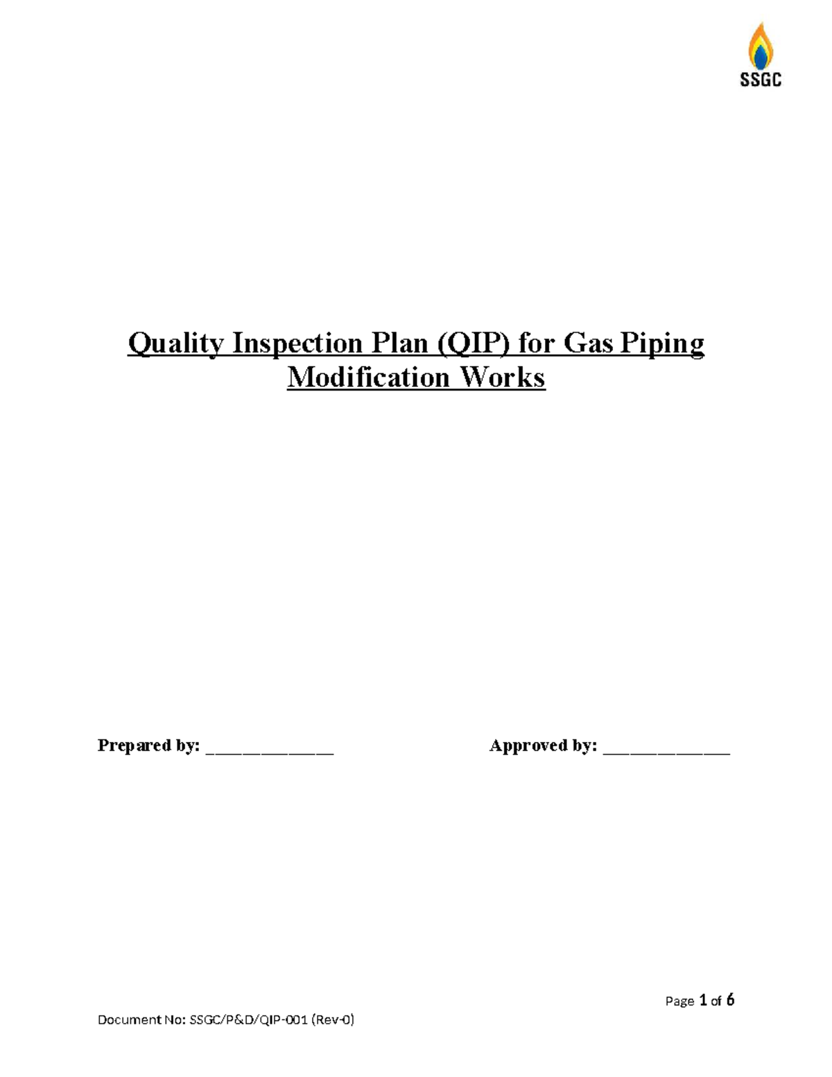 Quality Inspection Plan (QIP) for Gas Piping Modifications - Studocu