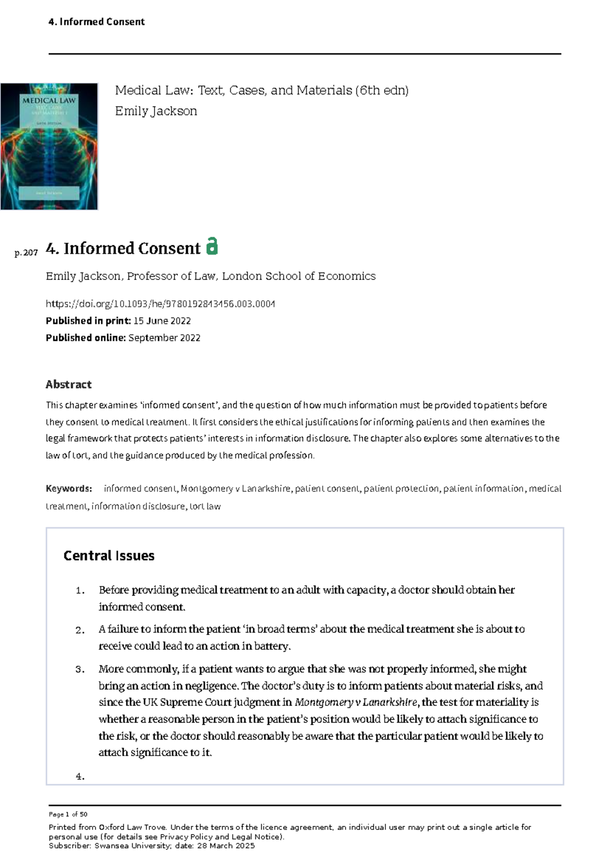 Informed Consent in Medical Law: Key Issues and Legal Framework (6th ...