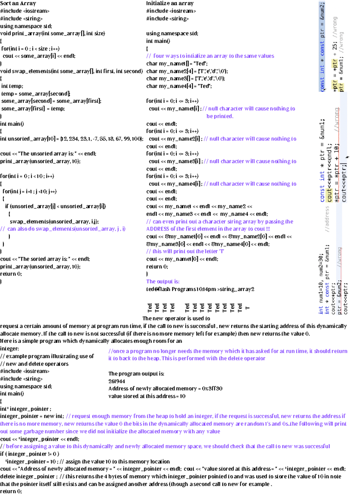 MIAE 215 cheat sheet - summary of 215 - Sort an Array #include #include using namespace std ...