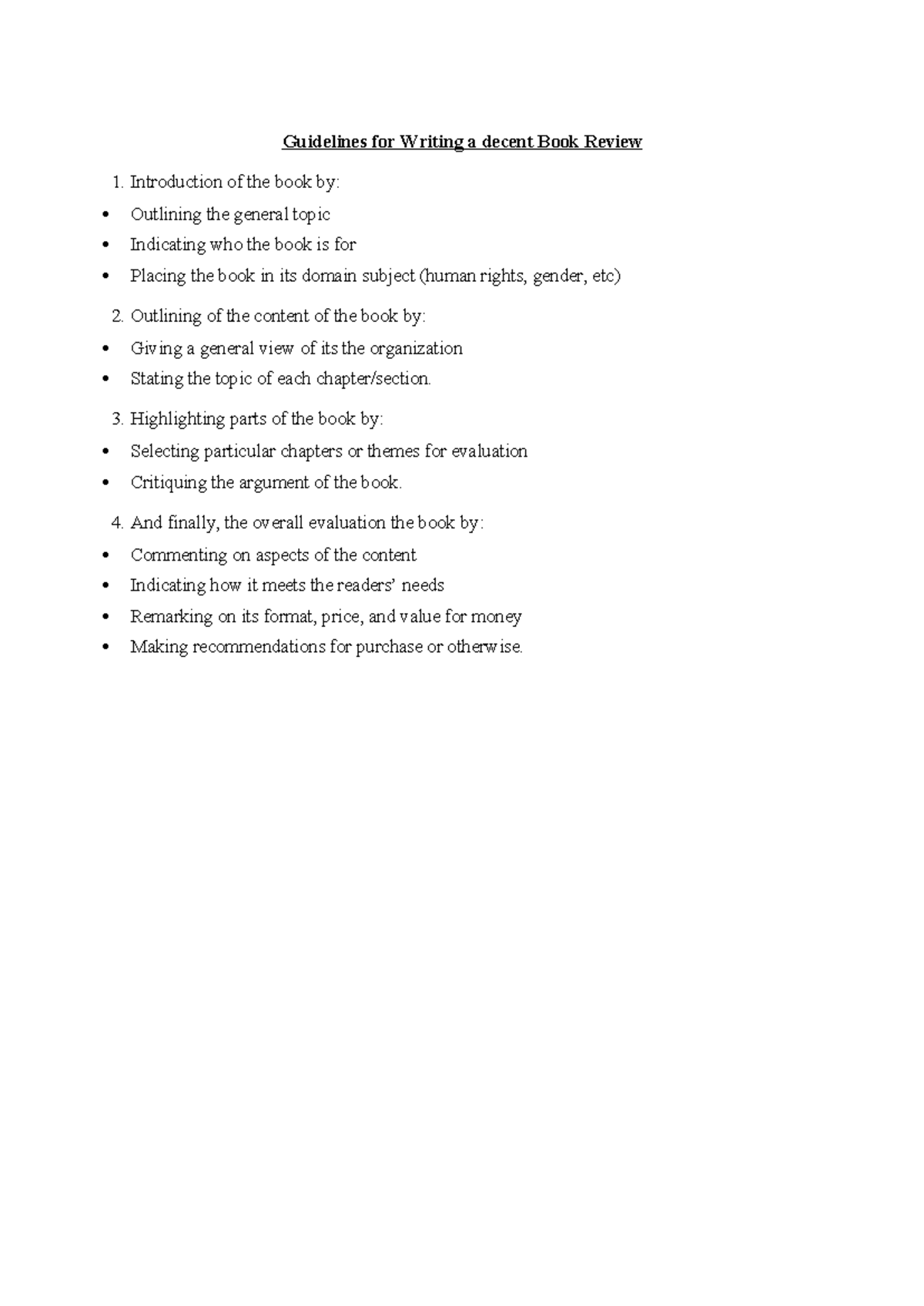 Guidelines for Writing Book Review - Guidelines for Writing a decent ...