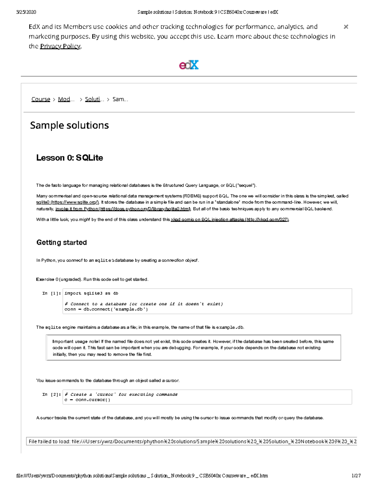 Sample Solutions for SQLite Queries - CSE6040x Courseware Notebook 9 - Studocu