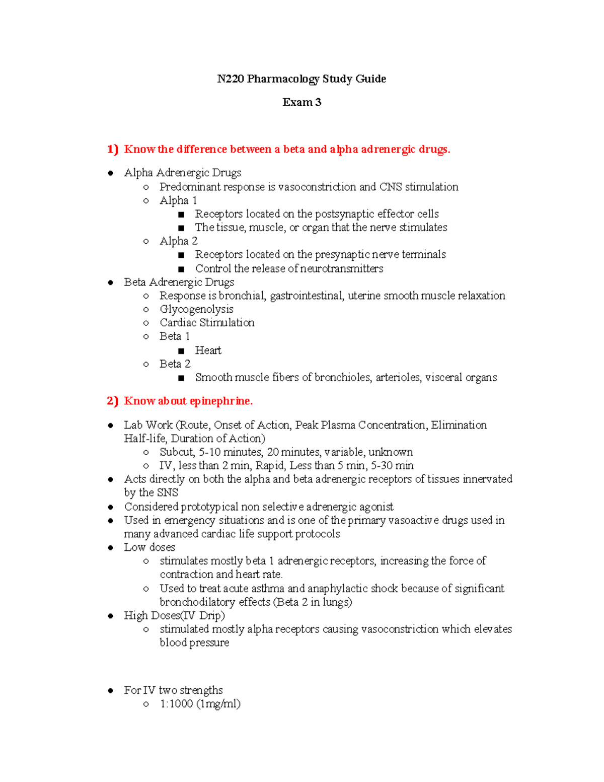 N220 Pharmacology Study Guide: Key Concepts for Exam 3 - Studocu