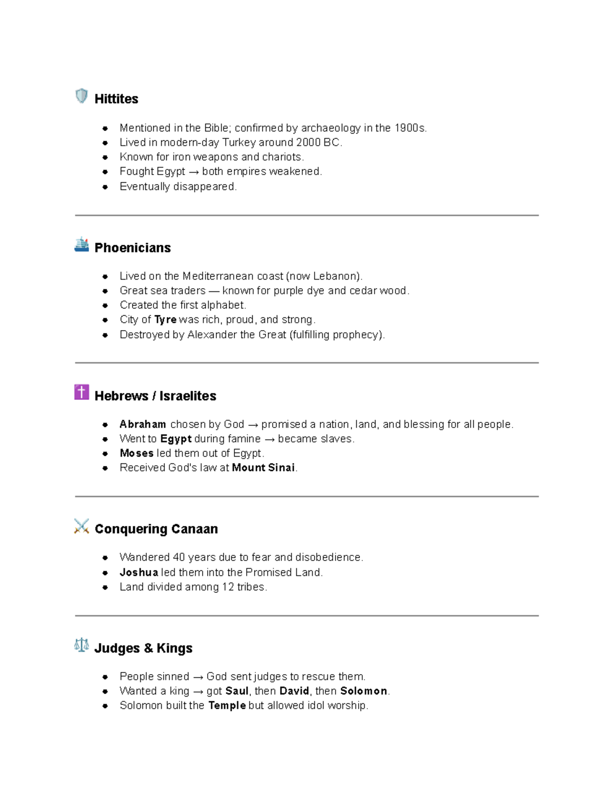 Wrld Hist Jnotes: Hittites, Phoenicians, and Hebrews Overview - Studocu
