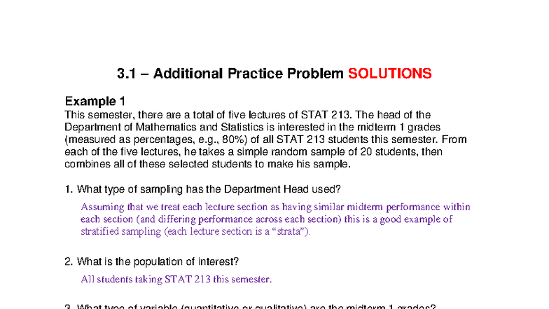 STAT 213 Midterm Practice Problem Solutions and Examples - Studocu