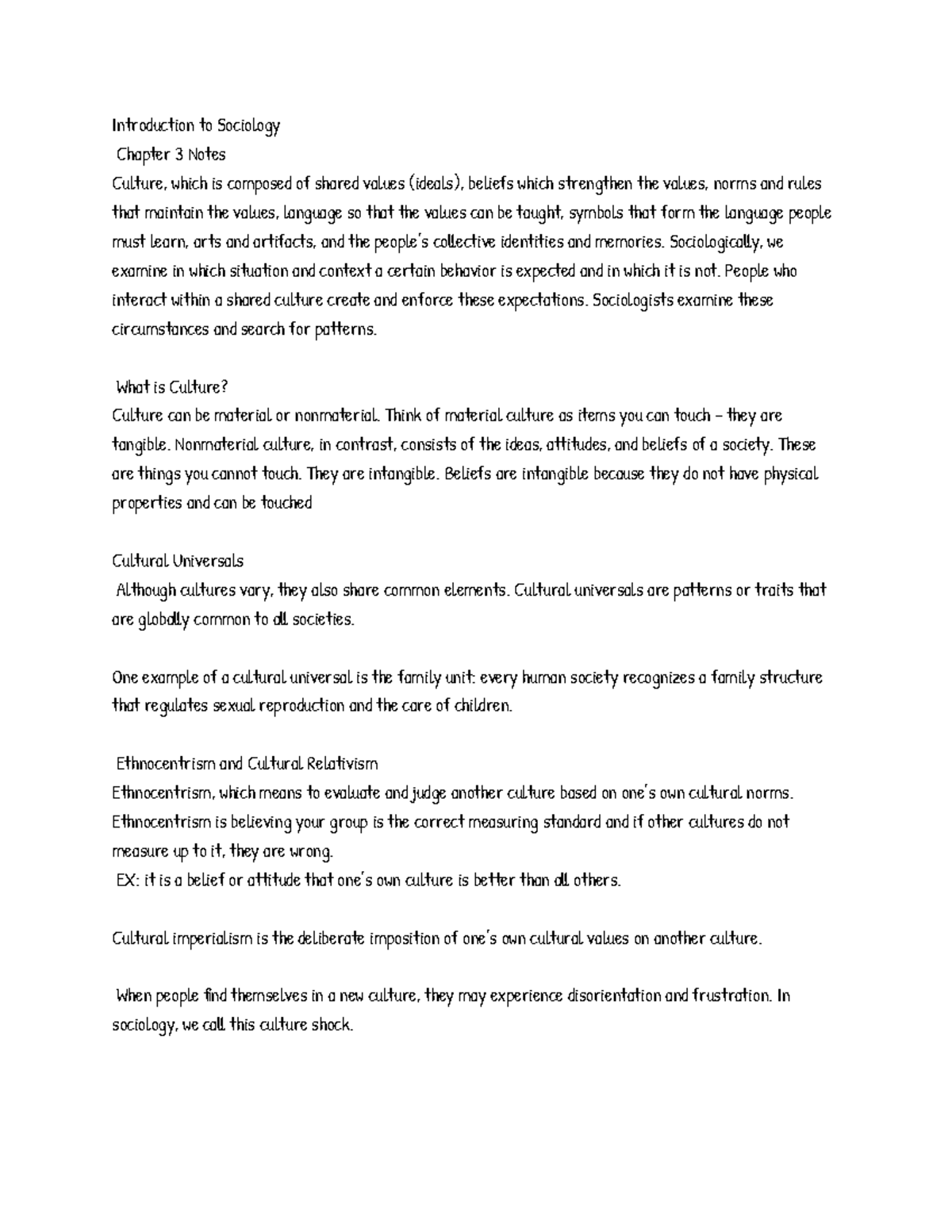 Chapter 3 Notes - Introduction to Sociology Chapter 3 Notes Culture ...