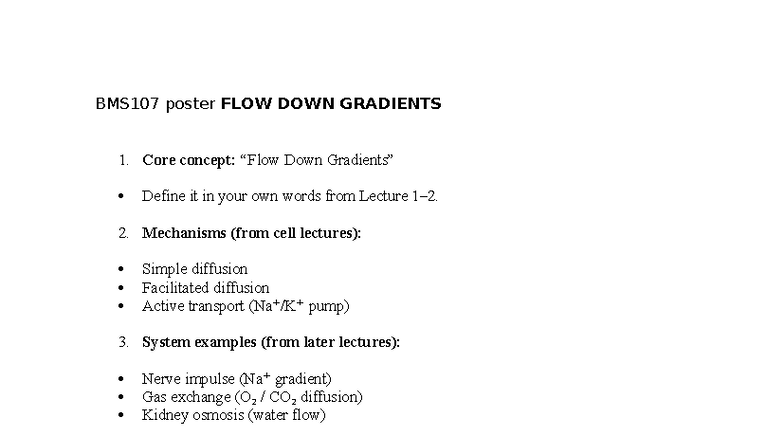 BMS107 Poster: Flow Down Gradients - Key Concepts & Mechanisms - Studocu