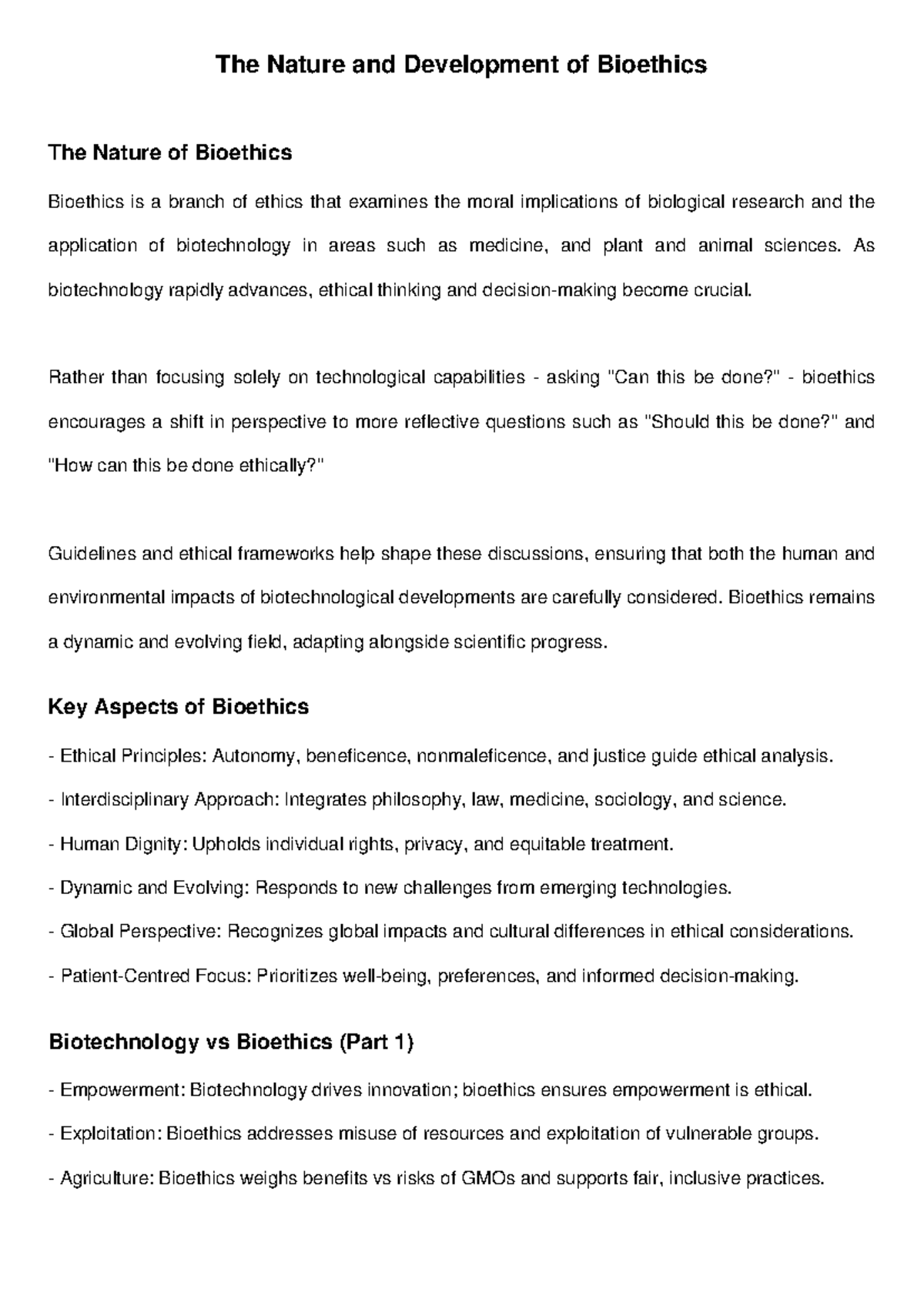 Bioethics: Nature, Development, and Ethical Considerations - Studocu