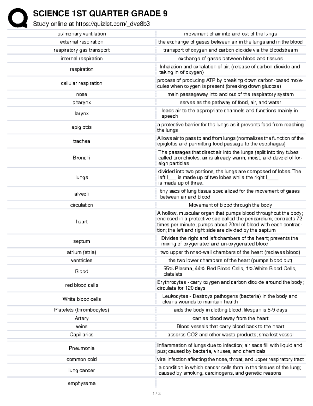 Grade 9 Science Q1 Reviewer: Breathing, Heart, and Genetics Concepts ...