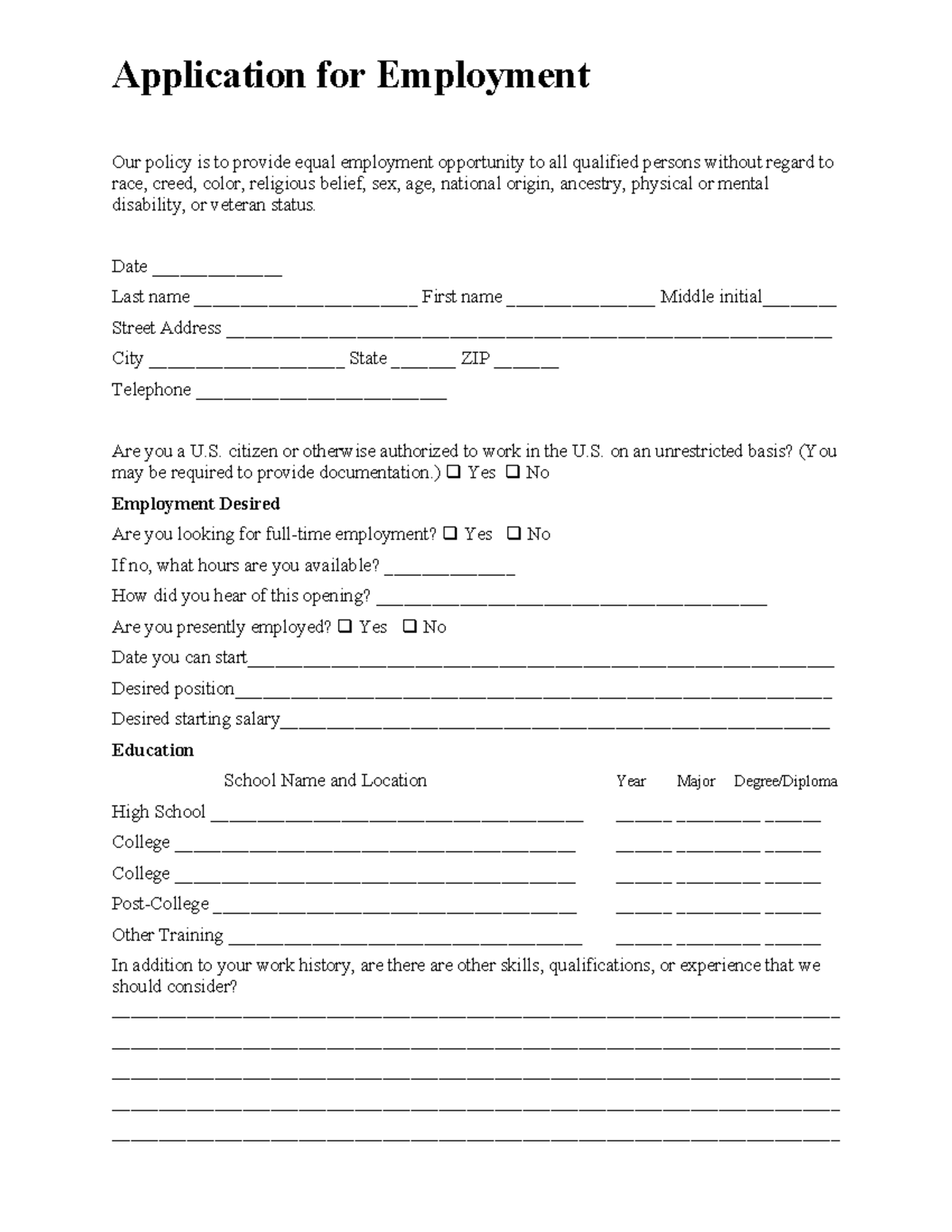 Application for Employment - Date ______________ Last name ...