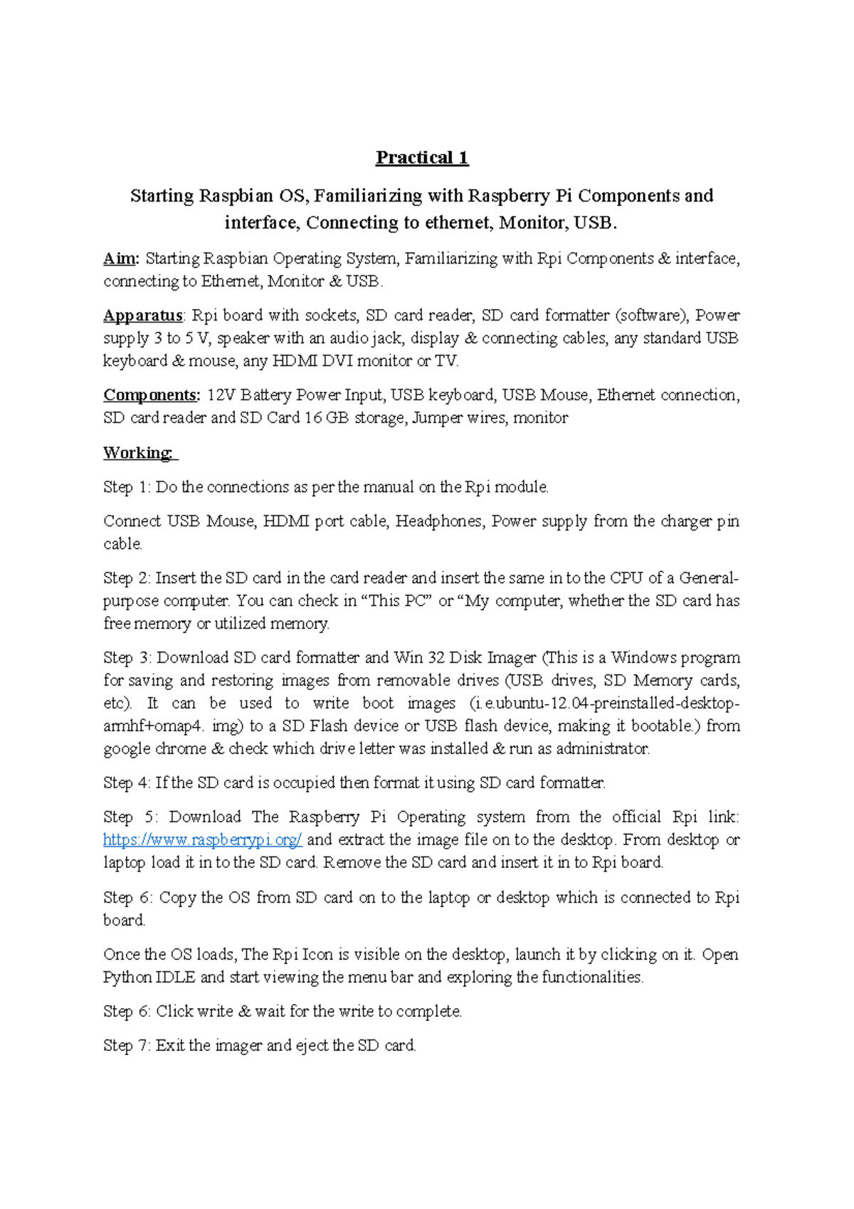 IOT Practical 1: Getting Started with Raspberry Pi Components - Studocu