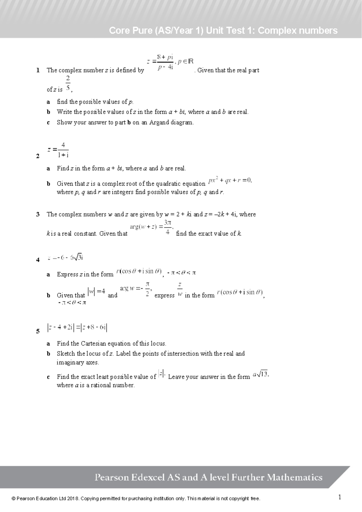 Complex Numbers AS Level Maths Mechanics Unit Test 1 Notes - Studocu