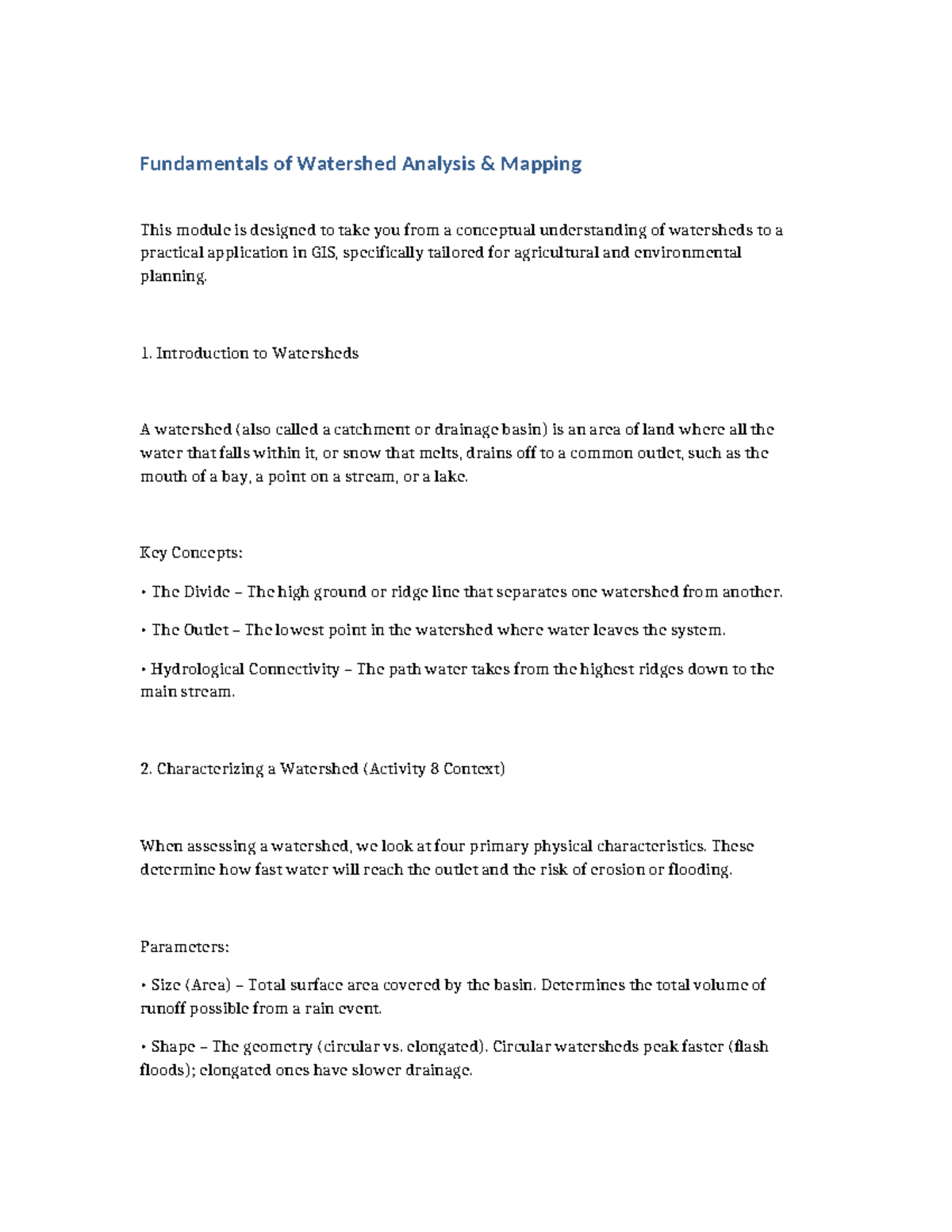 Fundamentals of Watershed Analysis & Mapping for GIS Applications - Studocu