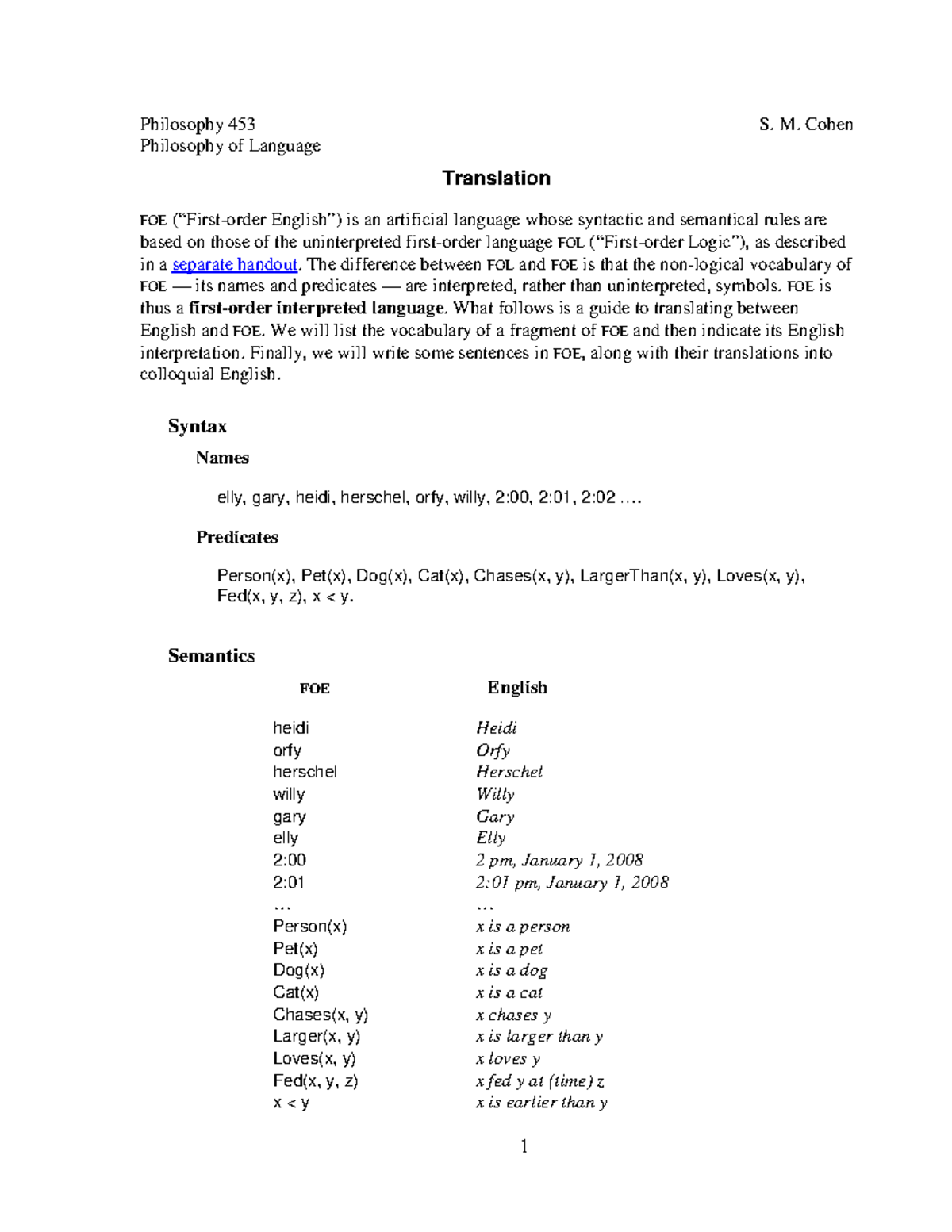 COS2661-FOLTranslation - 1 Philosophy 453 S. M. Cohen Philosophy of ...