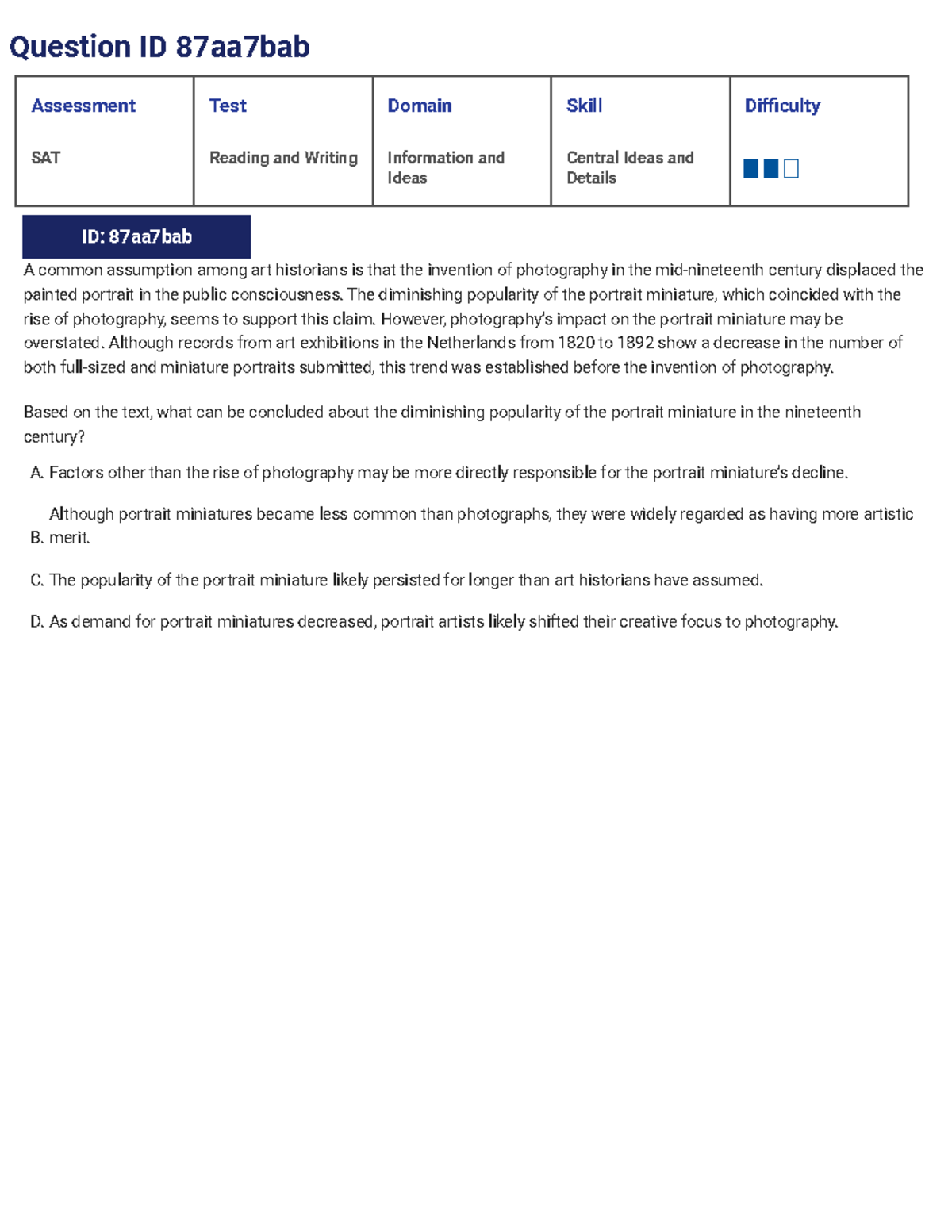 HARD SAT Suite Question Bank - Assessment Test Overview - Studocu