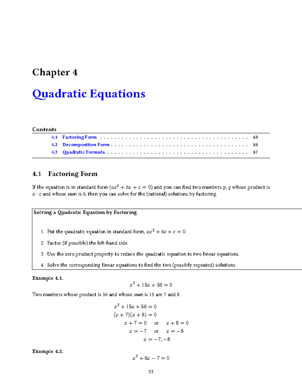 Chapter 4: Quadratic Equations - Factoring, Decomposition & Formula Methods - Studocu