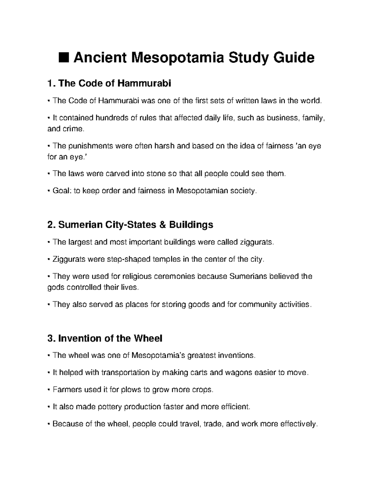 Ancient Mesopotamia Study Guide: Key Facts & Inventions - Studocu