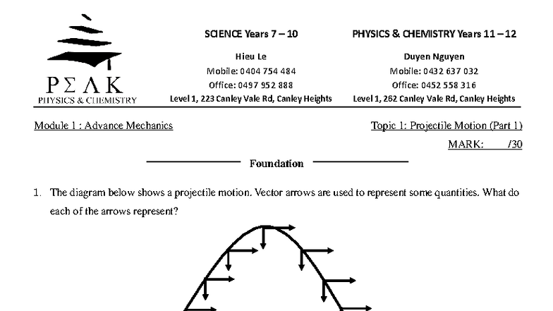 SCIENCE Years 7-10 & PHYSICS Years 11-12: Projectile Motion Test - Studocu