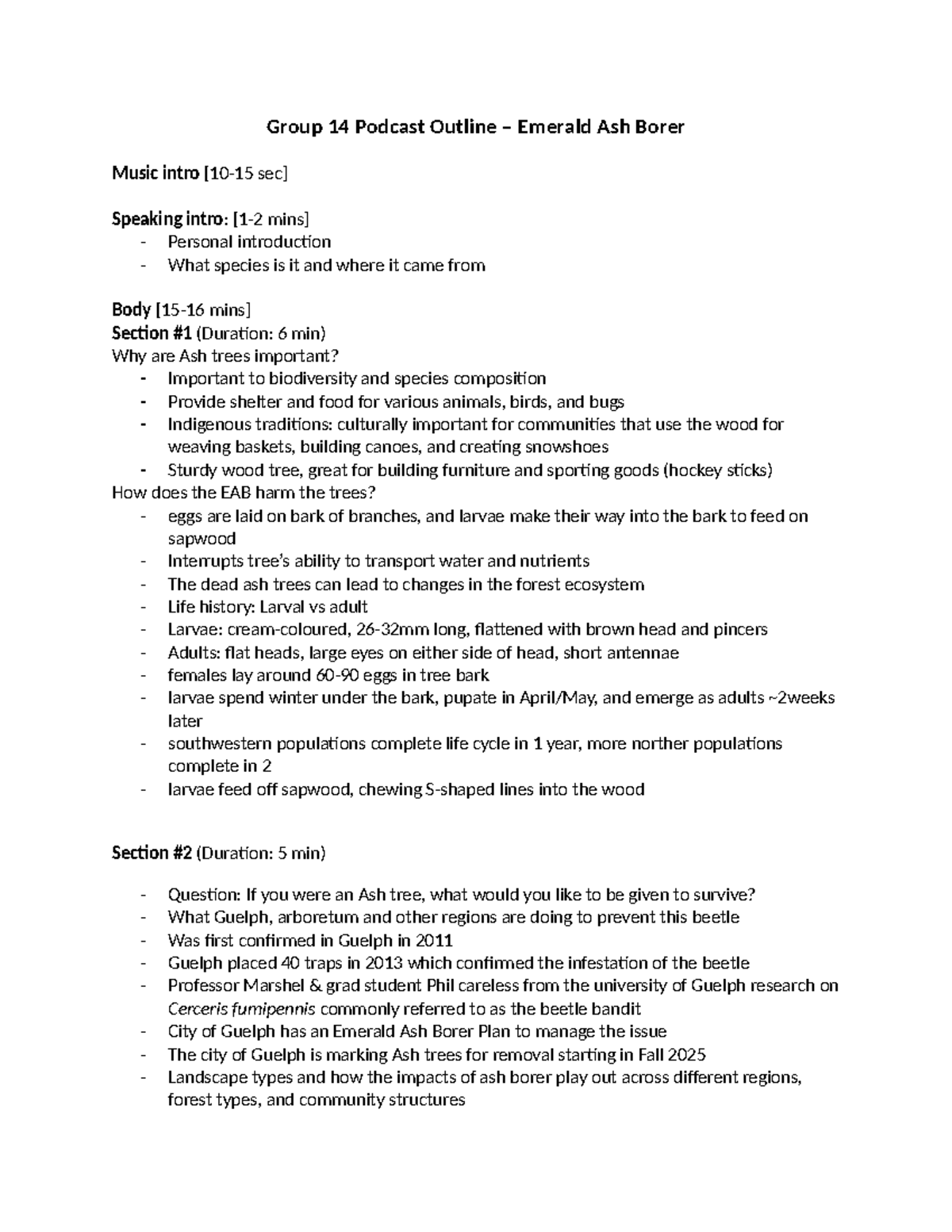 Group 14 Podcast Outline: Understanding the Emerald Ash Borer - Studocu