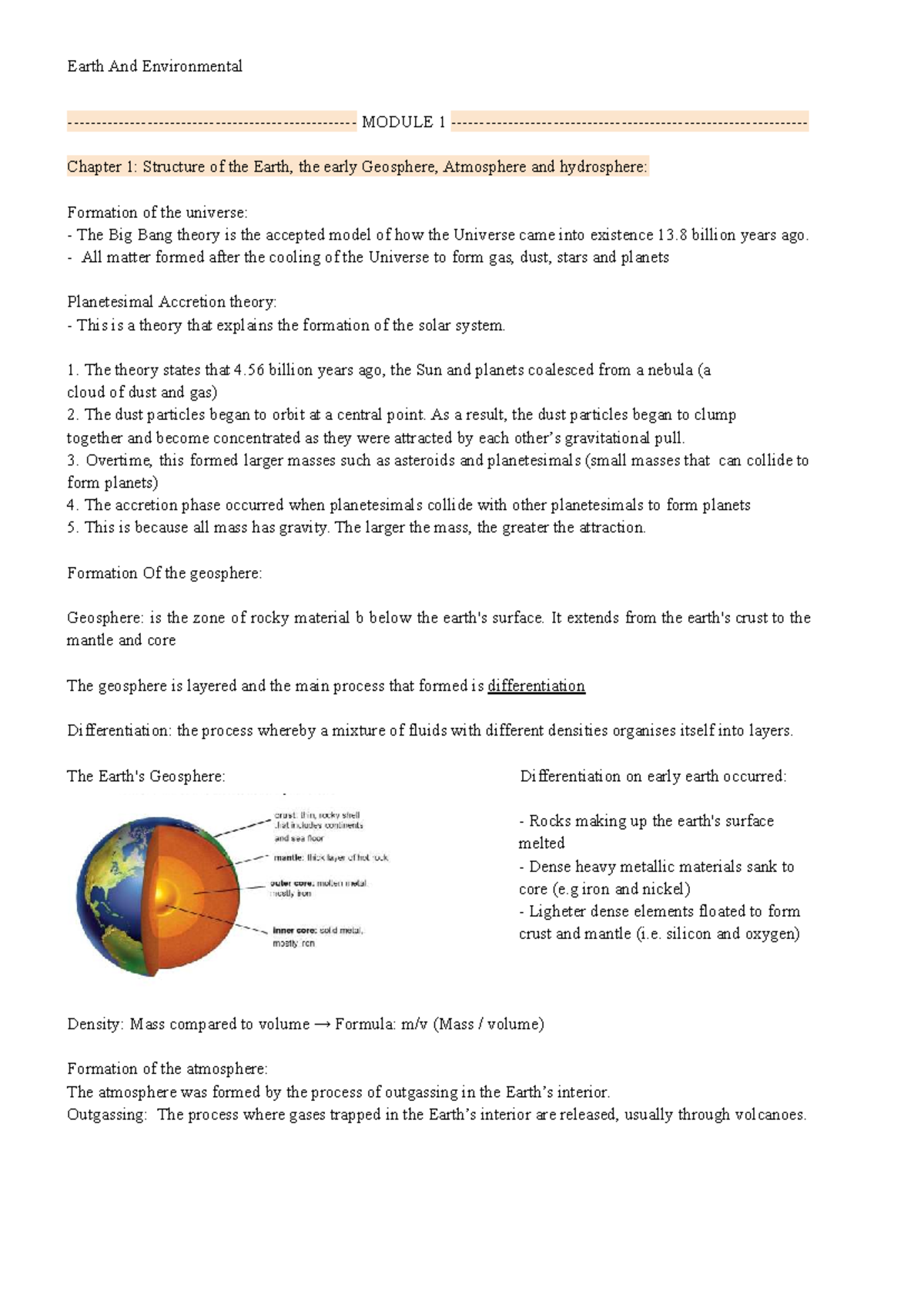Earth and Environmental Science Module 1: Structure of the Earth - Studocu