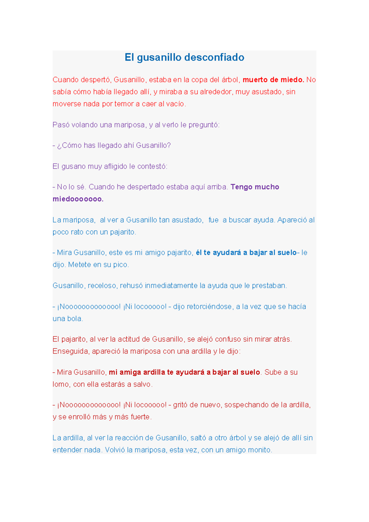 Cuento El gusanillo desconfiado: Lección sobre la confianza - Studocu