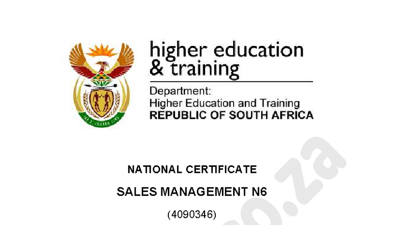 National Certificate Sales Management N6 Final Exam Questions 2024 ...