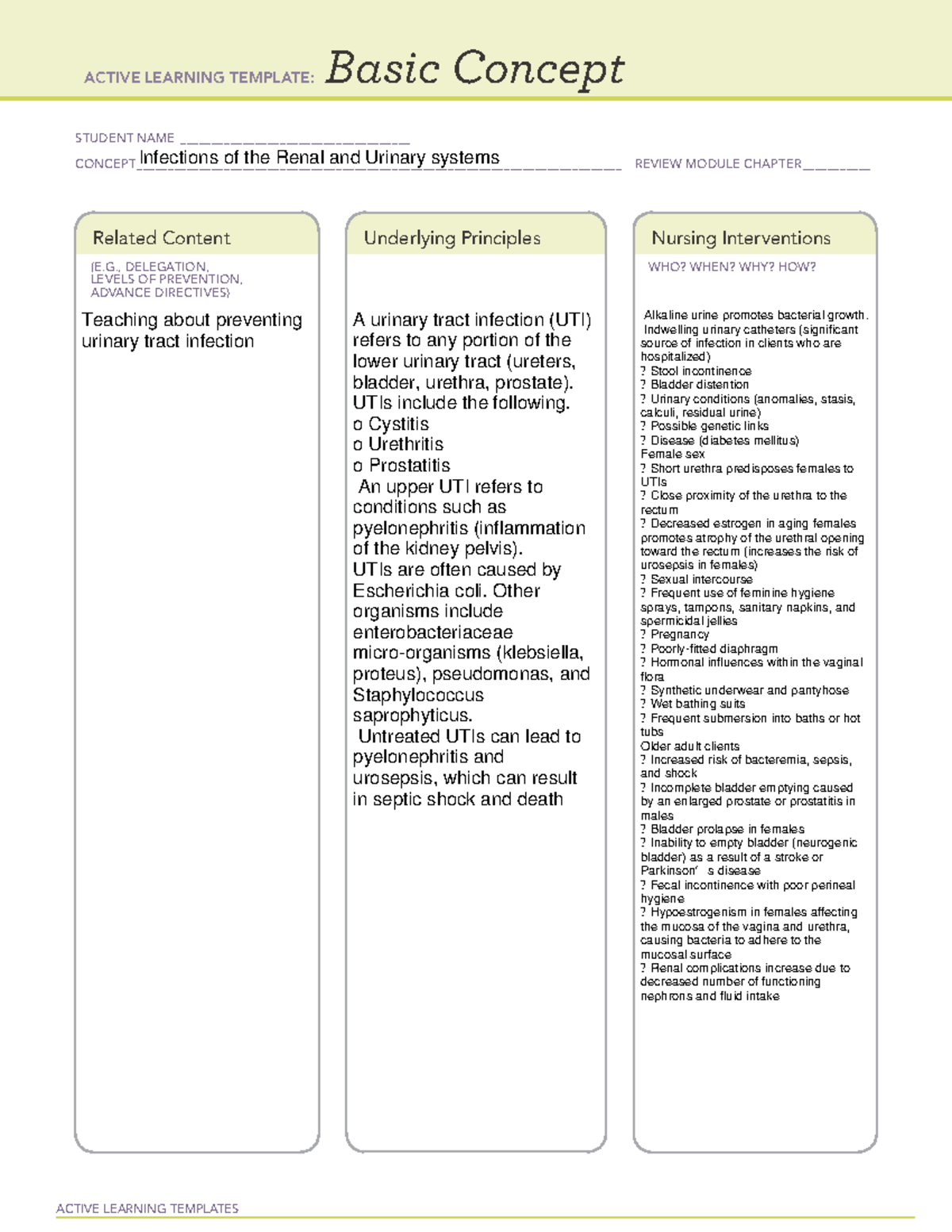 ATI 7 - Active Learning Template: Infections of the Renal & Urinary ...