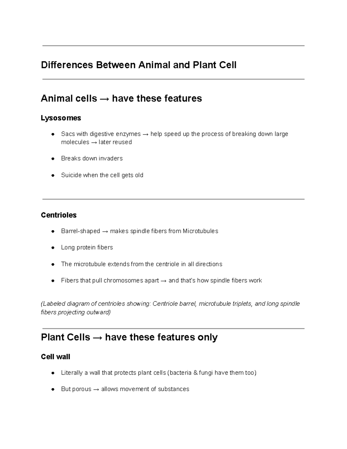 Differences Between Animal and Plant Cells - UNIT 1 Notes - Studocu