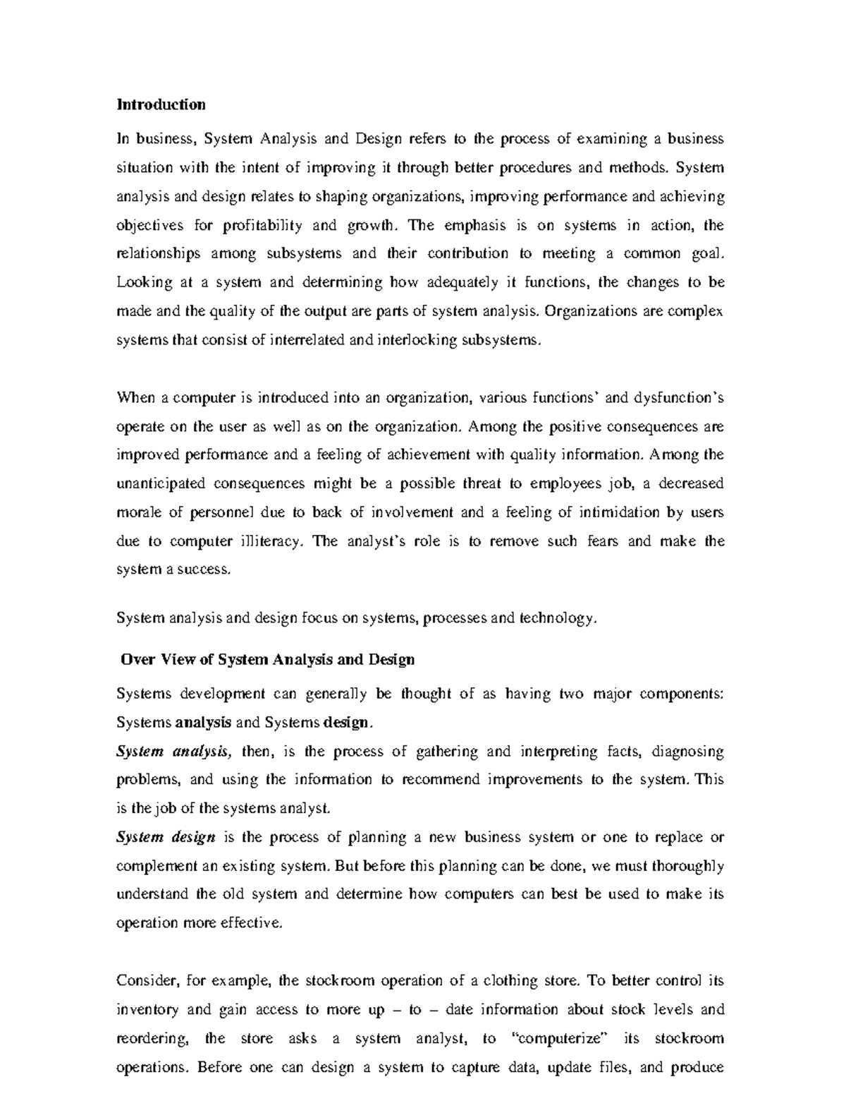 SAAD Concepts - Lecture 1: System Analysis & Design Overview - Studocu