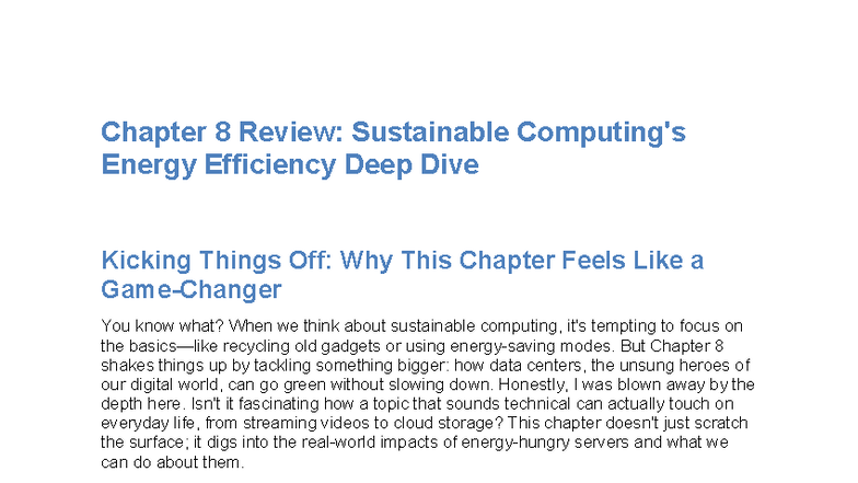 Chapter 8 Review: Sustainable Energy Efficiency in Data Centers - Studocu