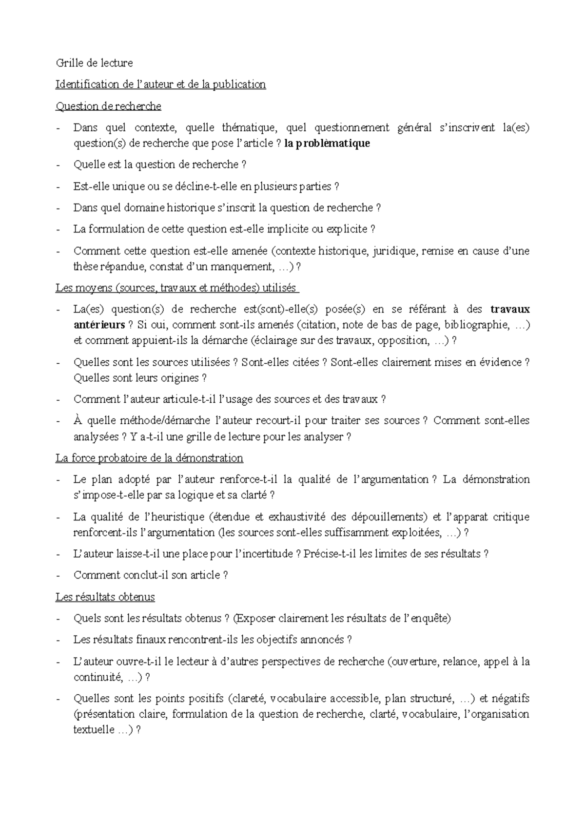 Grille de Lecture pour Article Scientifique: Analyse Approfondie - Studocu