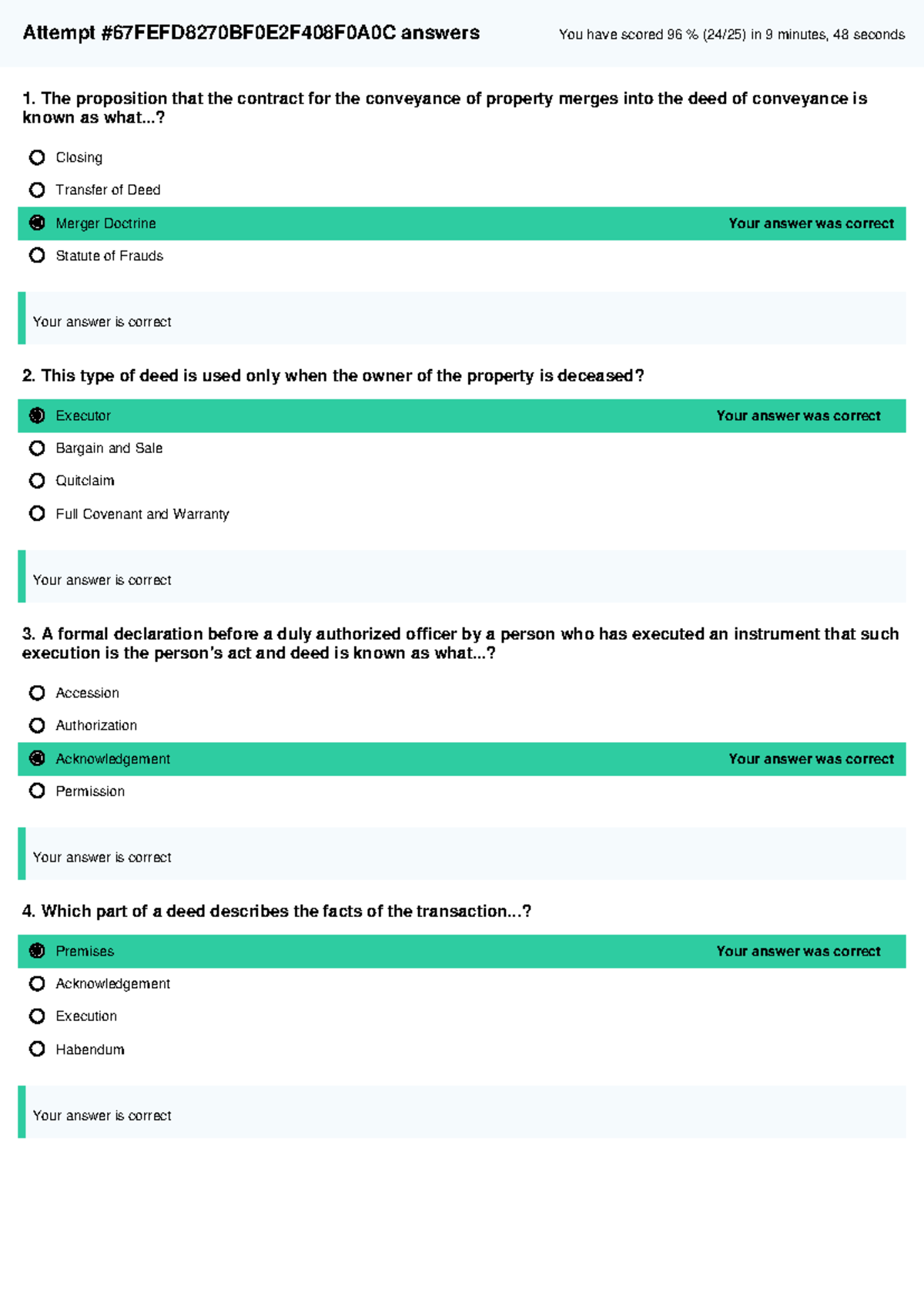 Real Estate Transactions Quiz Answers - RE101 - Studocu