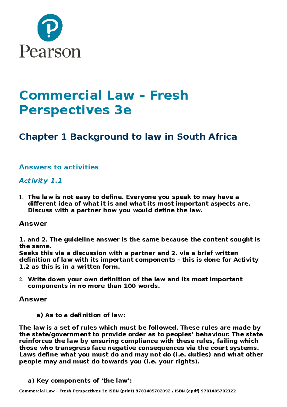 Chapter 1 Tutorial questions - Commercial Law – Fresh Perspectives 3e ...