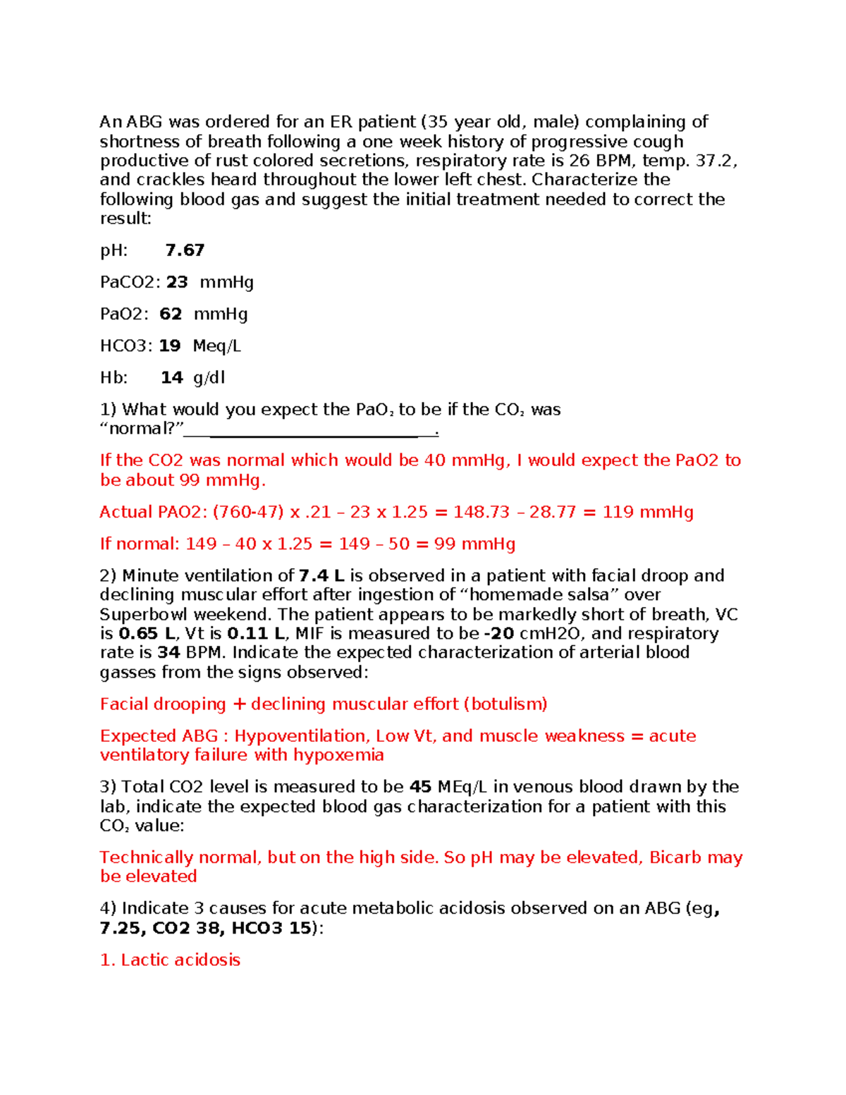Quiz 1 - 2270: ABG Analysis and Initial Treatment Recommendations - Studocu