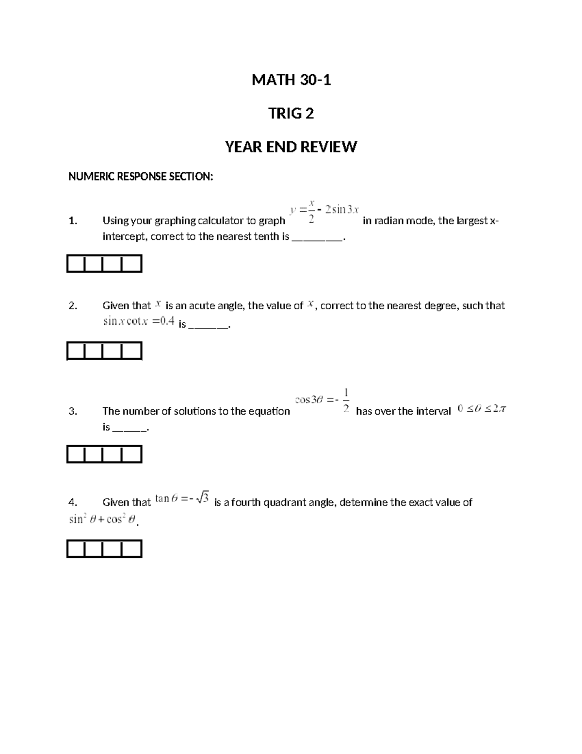 YEAR END REVIEW MATH TRIG 2 - PRACTICE MATERIAL - Studocu