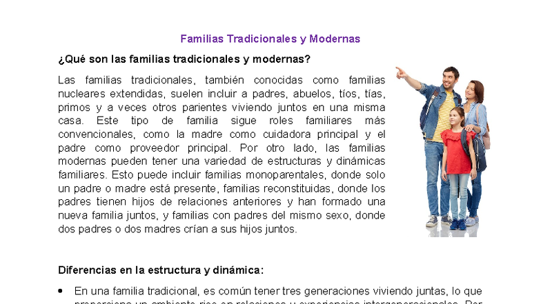 Lectura sobre Familias Tradicionales y Modernas: Estructuras y ...