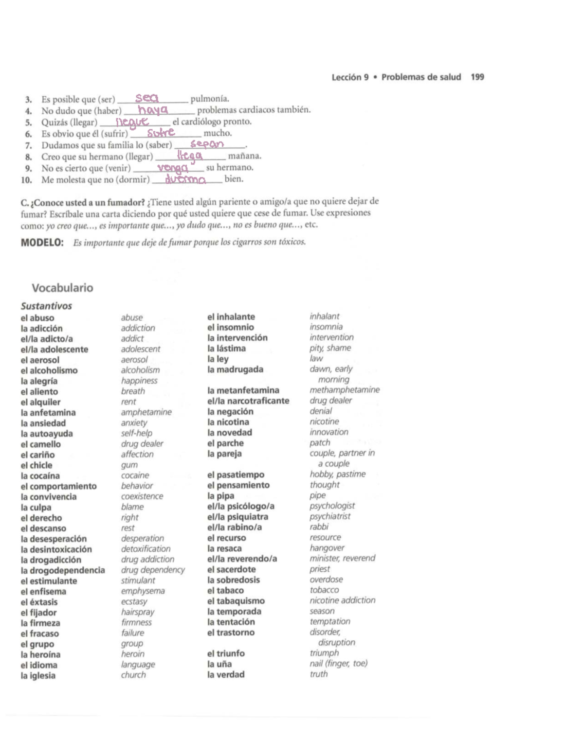 Lección 9: Problemas de salud y vocabulario sobre adicciones - Studocu