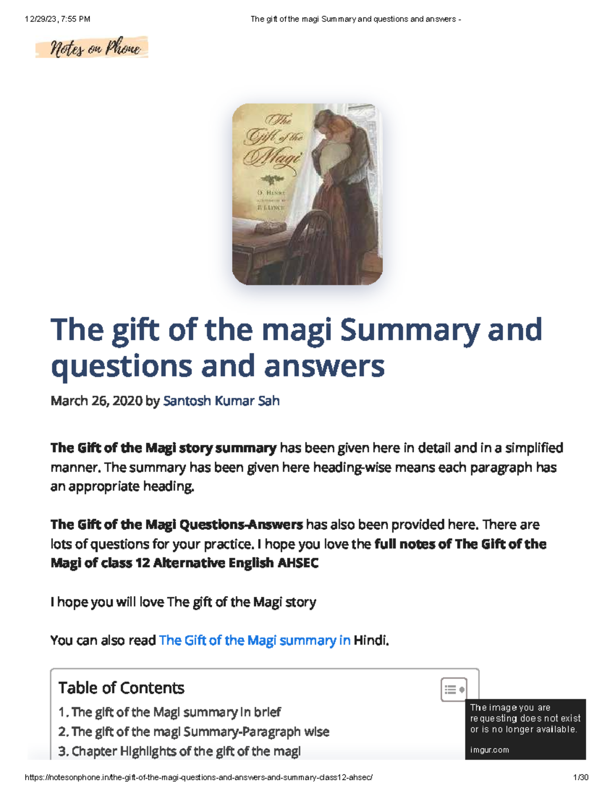 The Gift of the Magi Summary & Q&A for Class 12 Alternative English ...