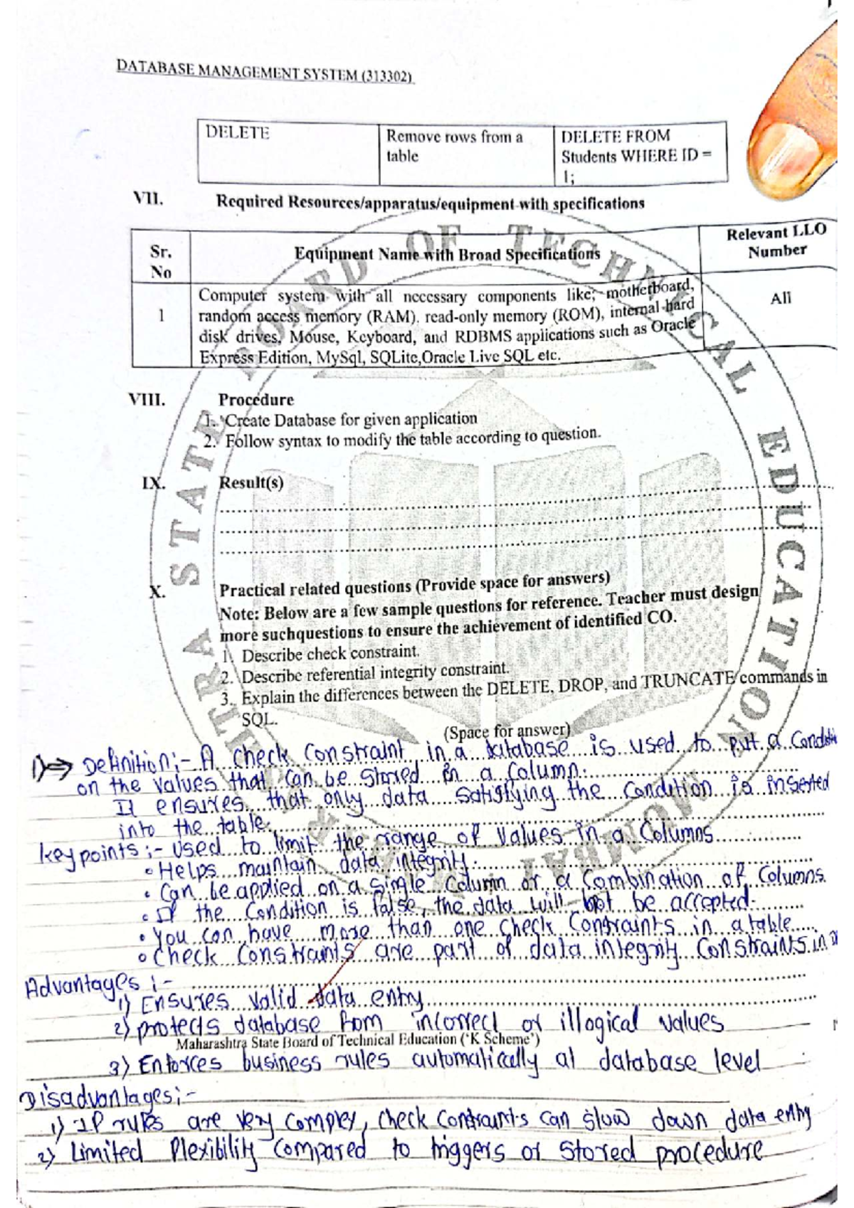 DATABASE MANAGEMENT SYSTEM (313302) Practical: SQL Commands and ...