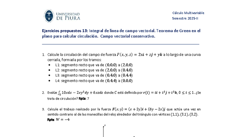 Cálculo Multivariable - Ejercicios Propuestos 13: Integrales de Línea y ...