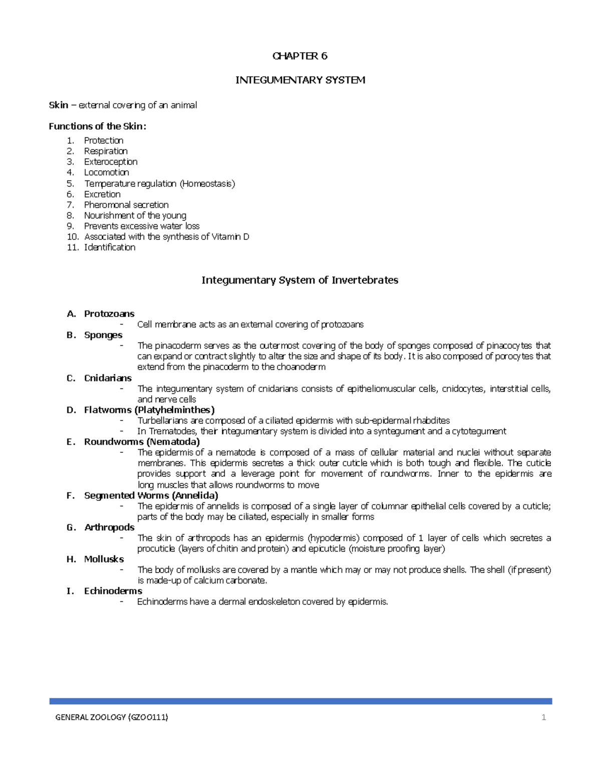 Chapter 6: Integumentary System Overview in General Zoology - Studocu