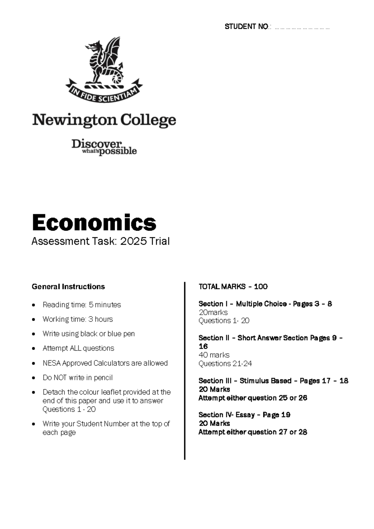 Newington 2025 Economics Trial Exam & Solutions - Studocu