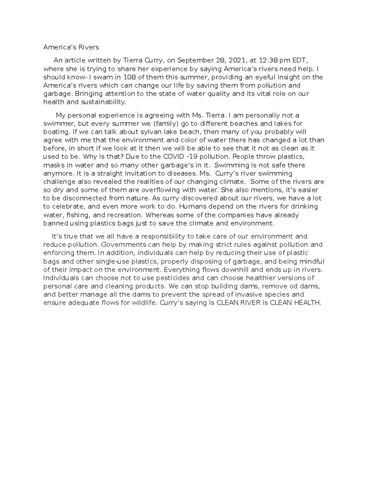 COMM 2202- America'S Rivers - America’s Rivers An article written by ...