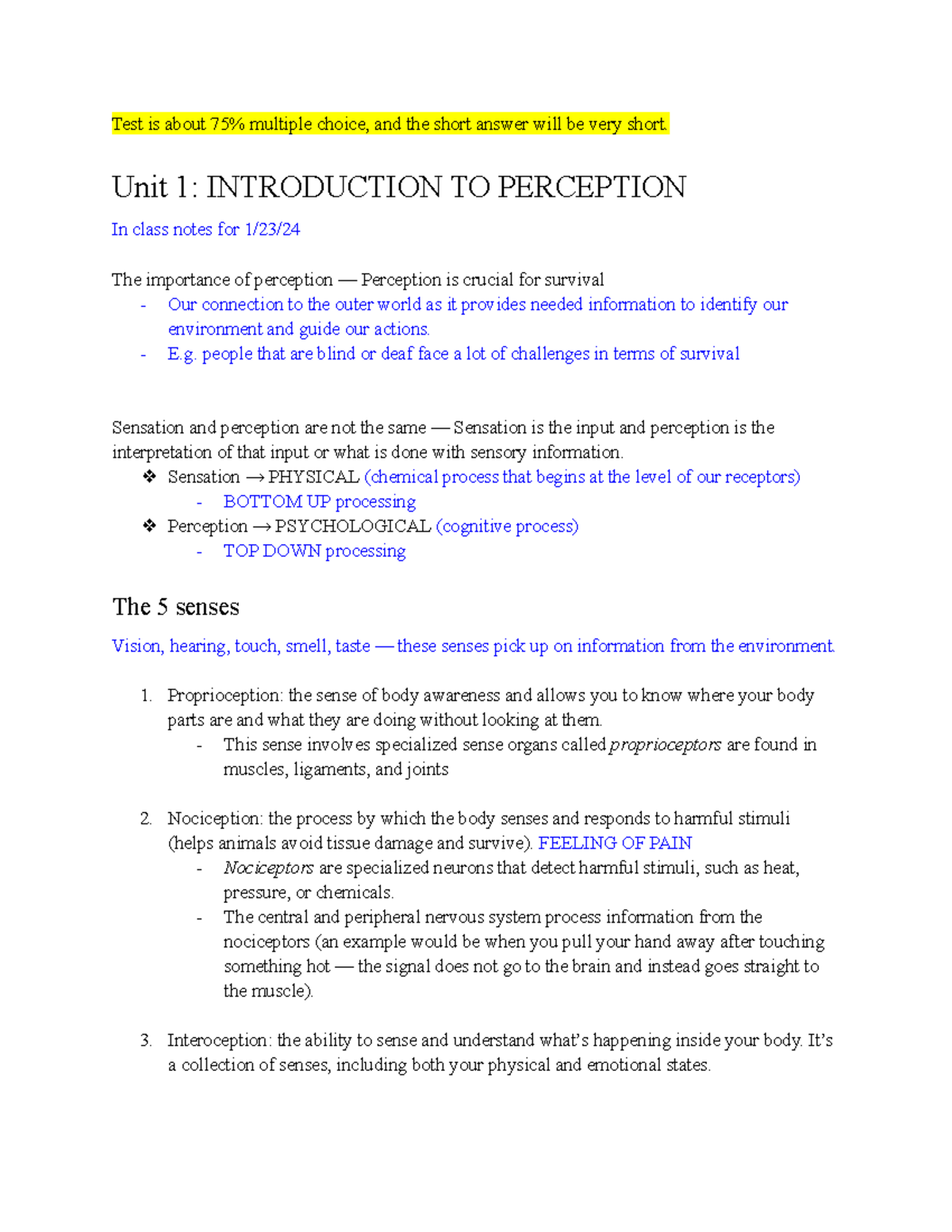PSYC 410 Measuring Perception - Test is about 75% multiple choice, and ...