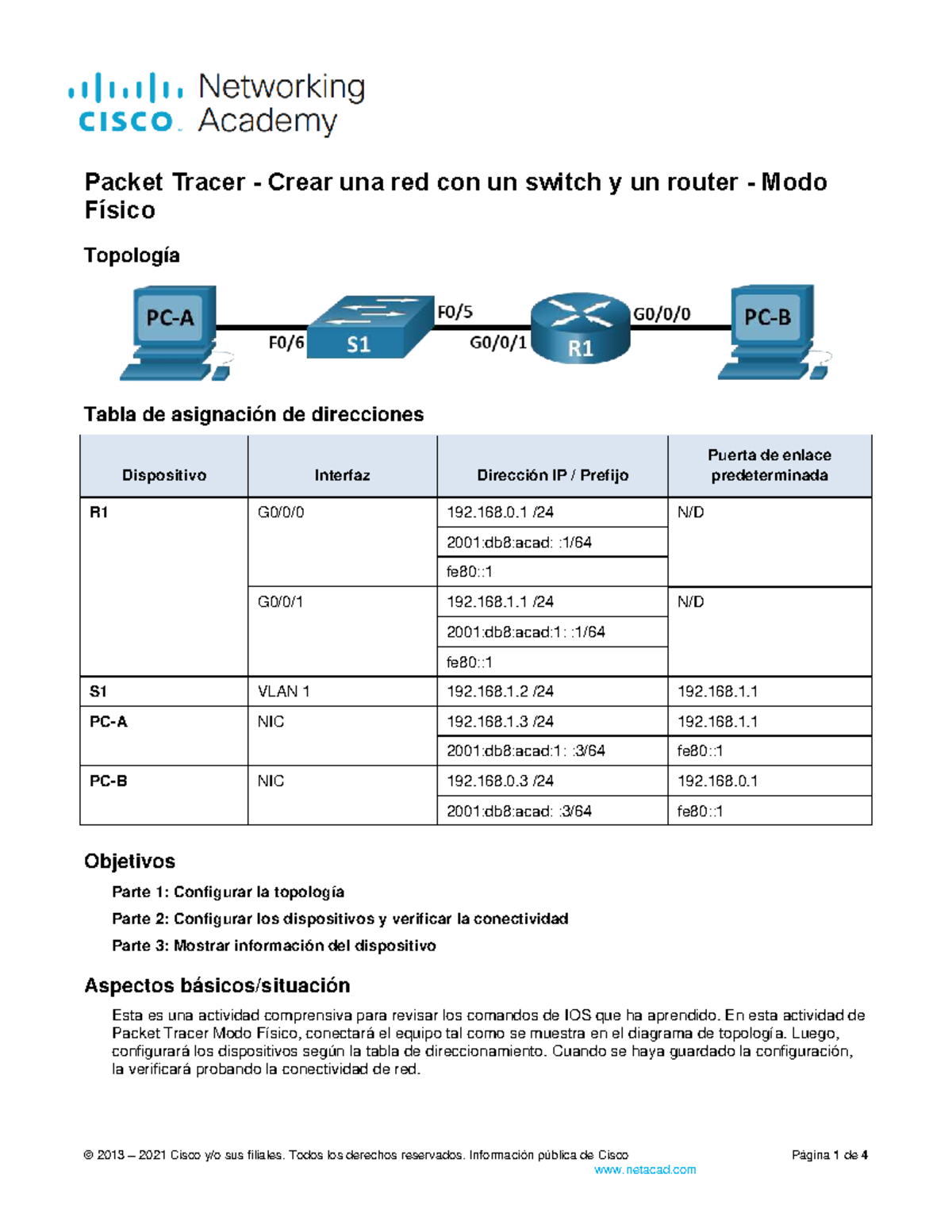 Packet Tracer: Configuración de Red con Switch y Router - Modo Físico - Studocu