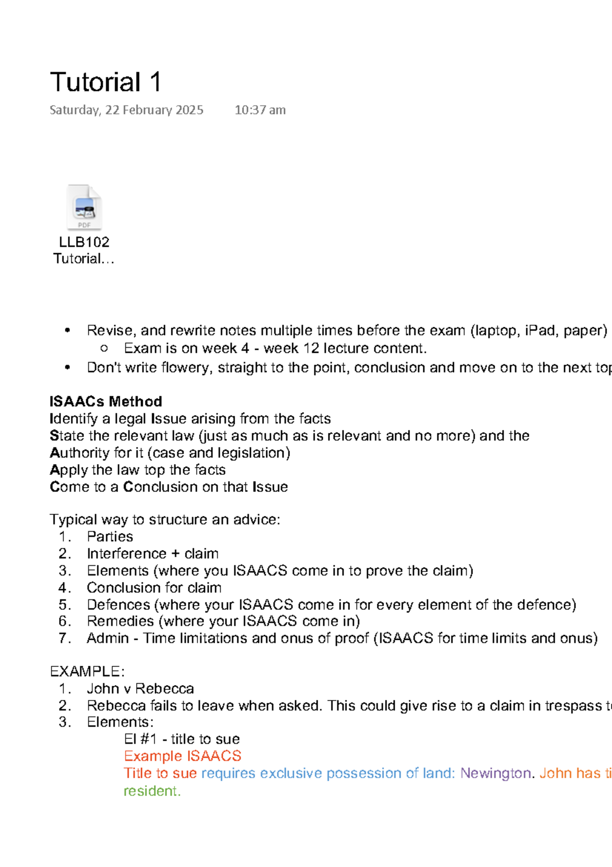 Tutorial 1 - LLB Tutorial... Revise, and rewrite notes multiple times ...